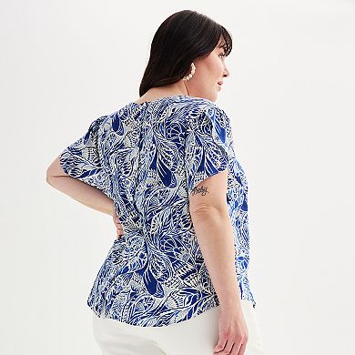 Plus Size Premise Ruffle Sleeve Button-Down Back Blouse