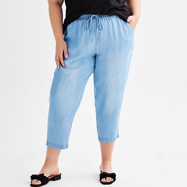 Plus Size Workshop Republic Clothing Pull On Cropped Pants With Drawstring