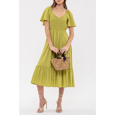 August Sky Women's Short Flounce Sleeves Midi Dres