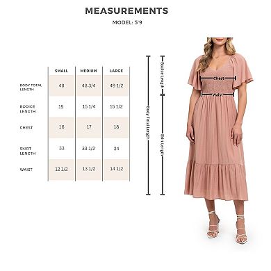 August Sky Women's Short Flounce Sleeves Midi Dres