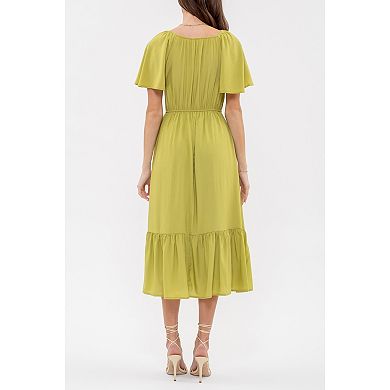August Sky Women's Short Flounce Sleeves Midi Dres