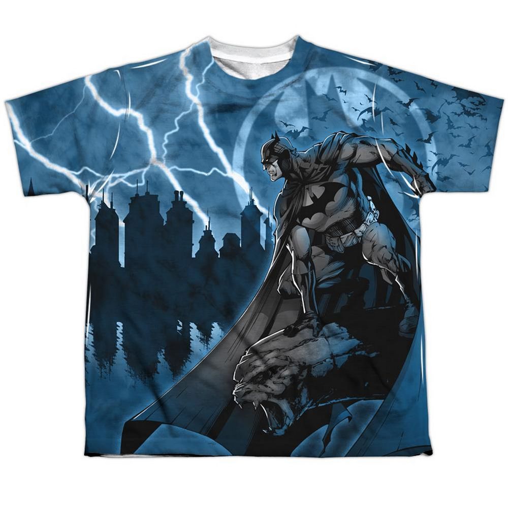 Batman Lightning Strikes Short Sleeve Youth Poly Crew T-shirt