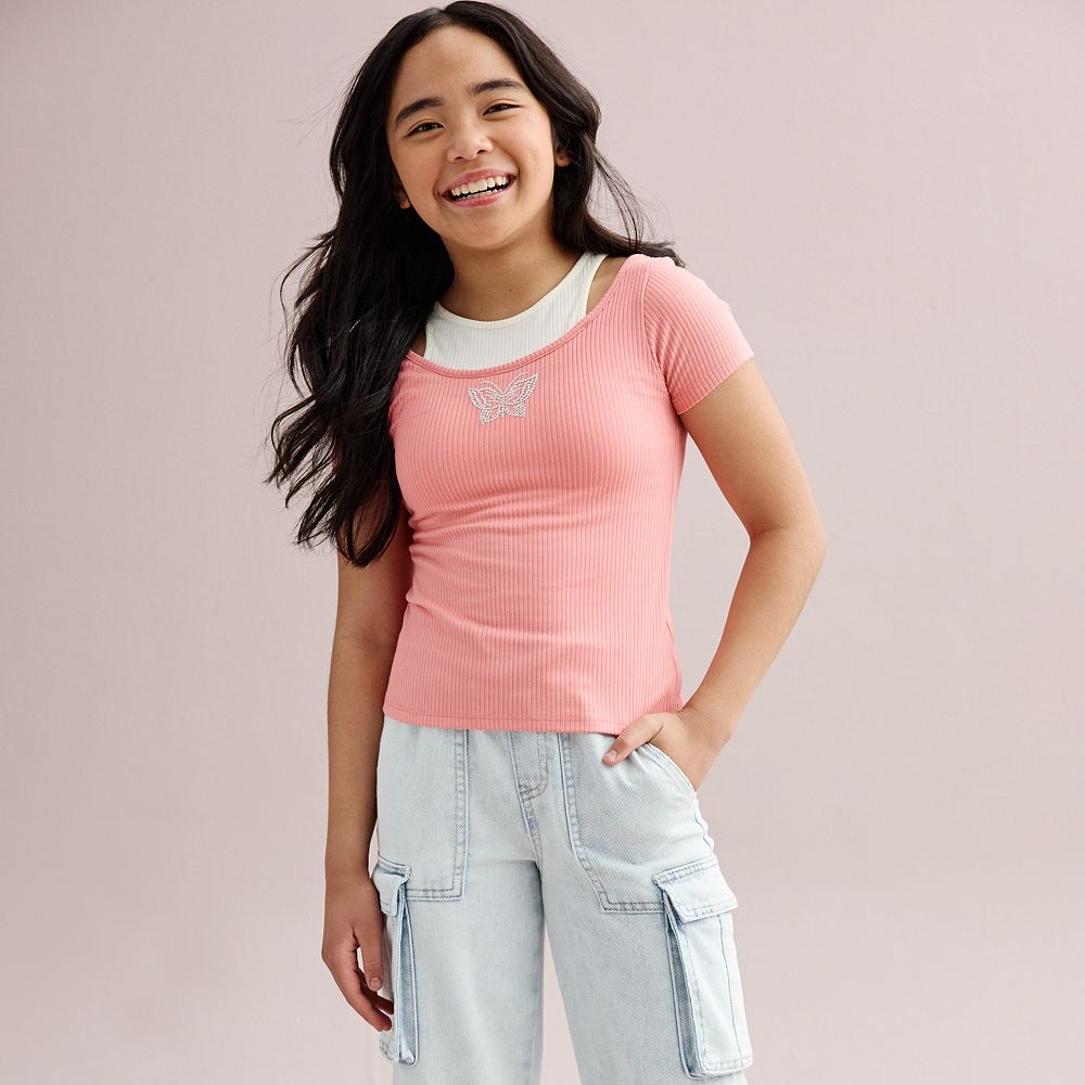 Girls 7-16 Self Esteem Twofer Layered Top