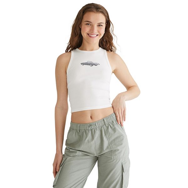 Juniors’ Aeropostale Racer Cropped Graphic Tank Top