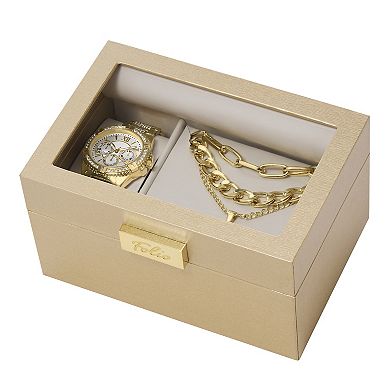Folio Women's Gold Tone Watch & Lock Necklace Set