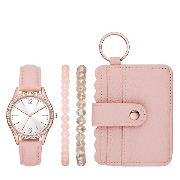 Folio Women's Pink Watch, Bracelets & Keychain Set
