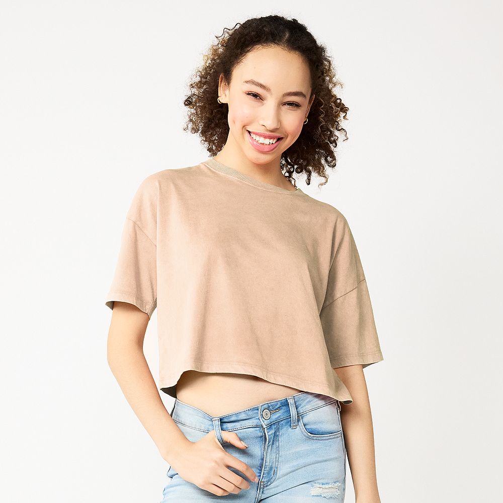 Juniors' SO® Solid Cropped Boxy Tee