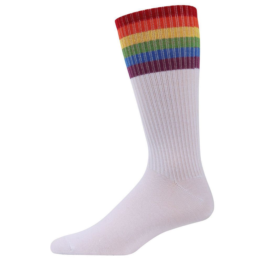Men's Colorful Rainbow Striped Cuff Rugby Crew Sock
