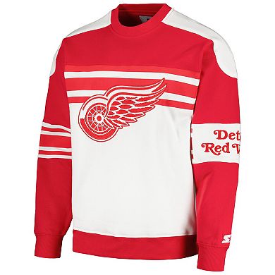 Men's Starter White Detroit Red Wings Defense Fleece Crewneck Pullover ...