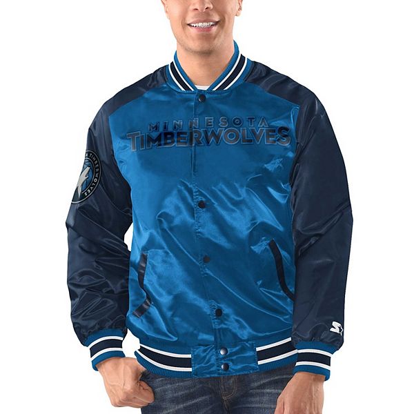 Men's Starter Blue/Navy Minnesota Timberwolves Renegade Satin Full-Snap ...