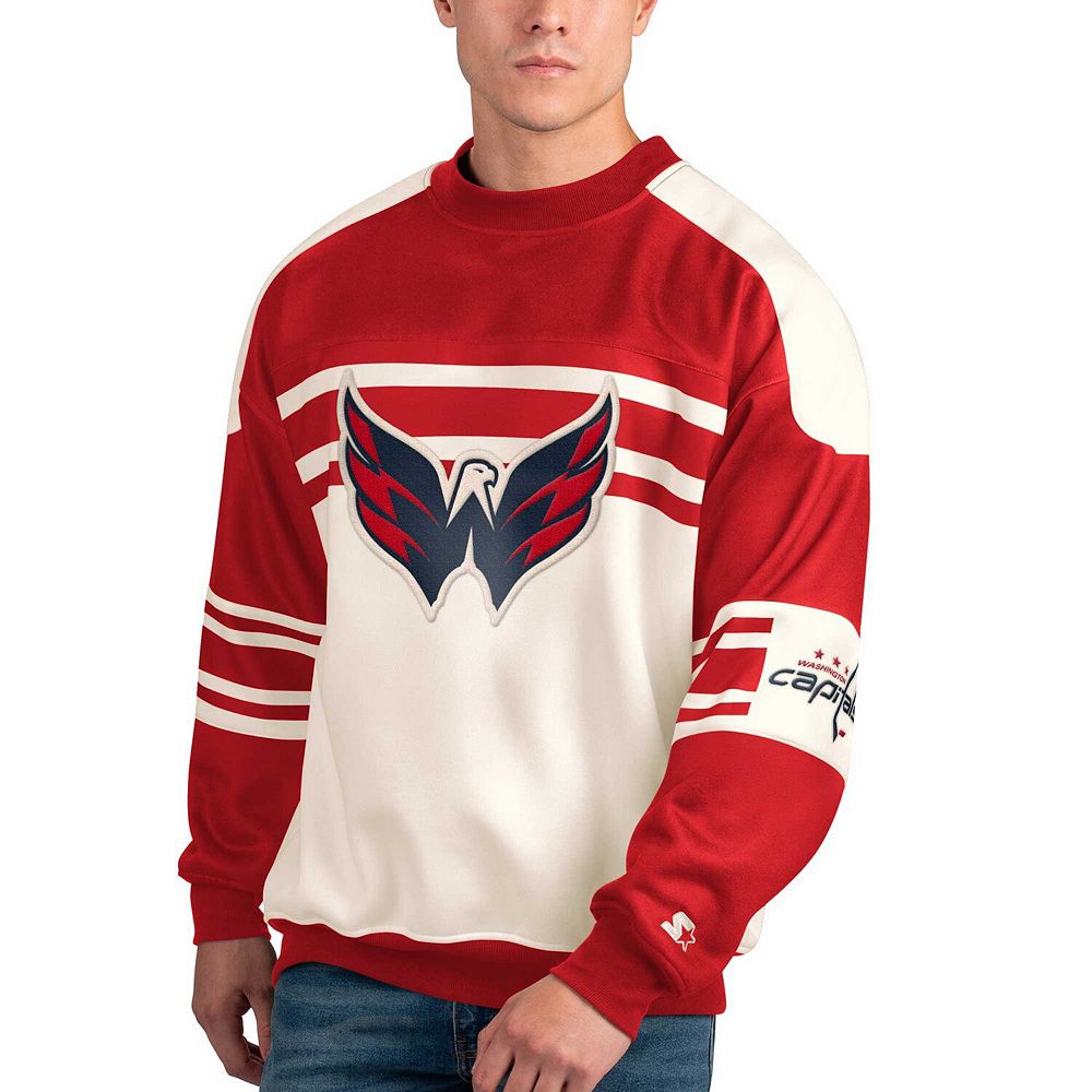 Men's Starter White Washington Capitals Defense Fleece Crewneck ...