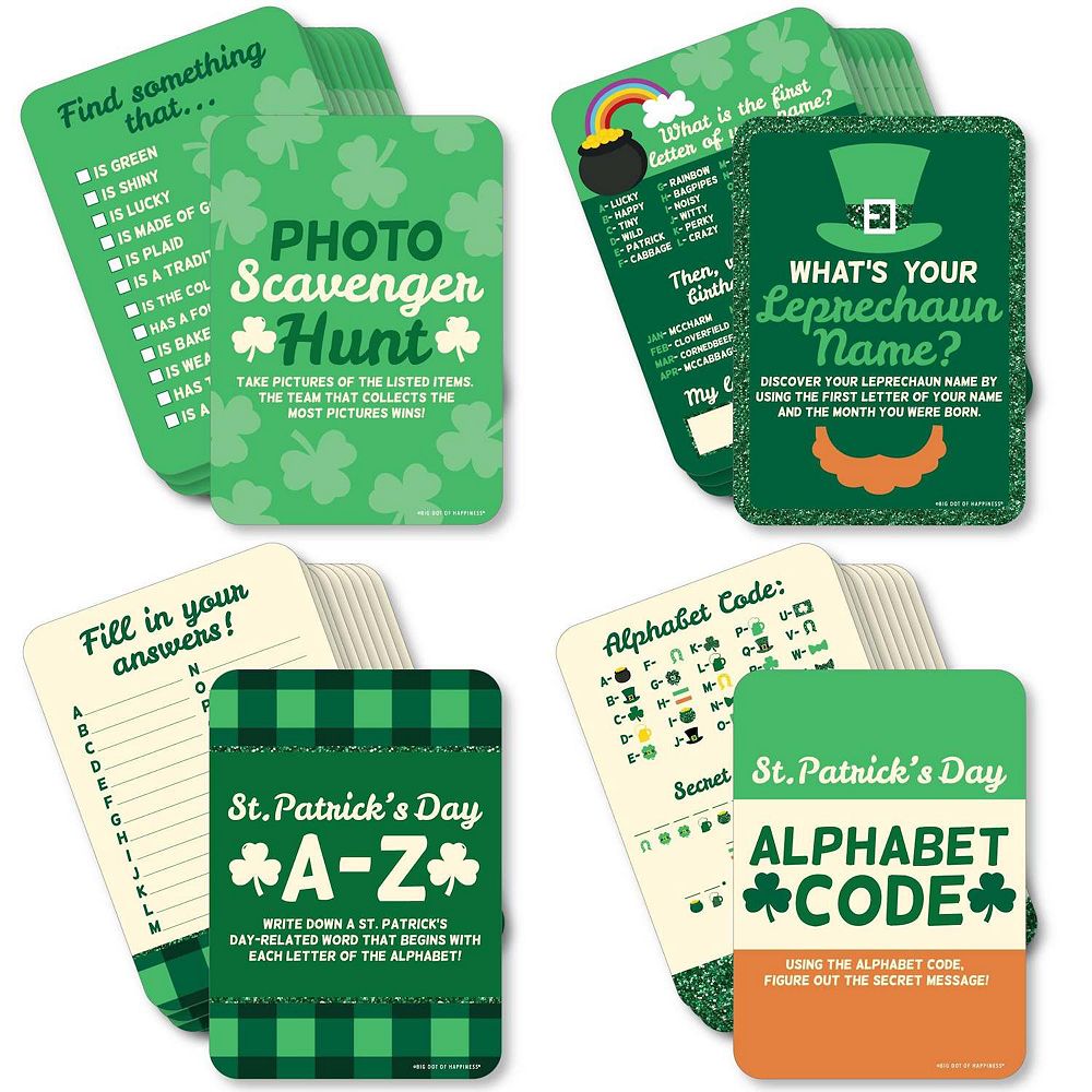 Big Dot Of Happiness St. Patrick's Day - 4 Party Games - 10 Cards Each ...