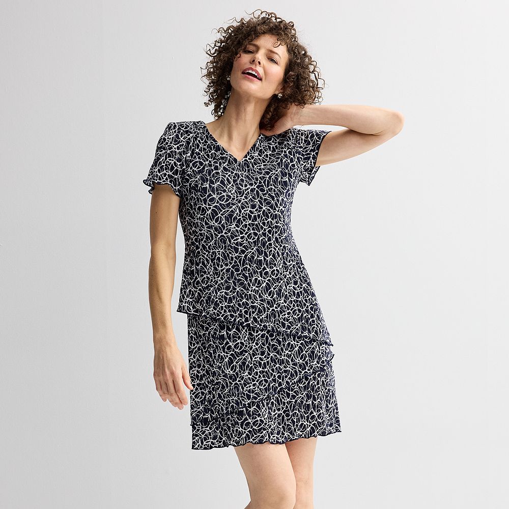 Women's Connected Apparel Pleated Bodre Tiered Dress