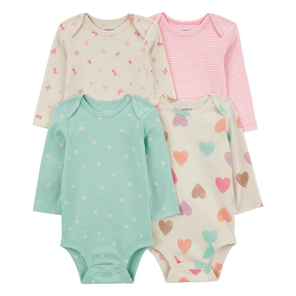Baby Carter's 4-Pack Pastel Print Long Sleeve Bodysuits