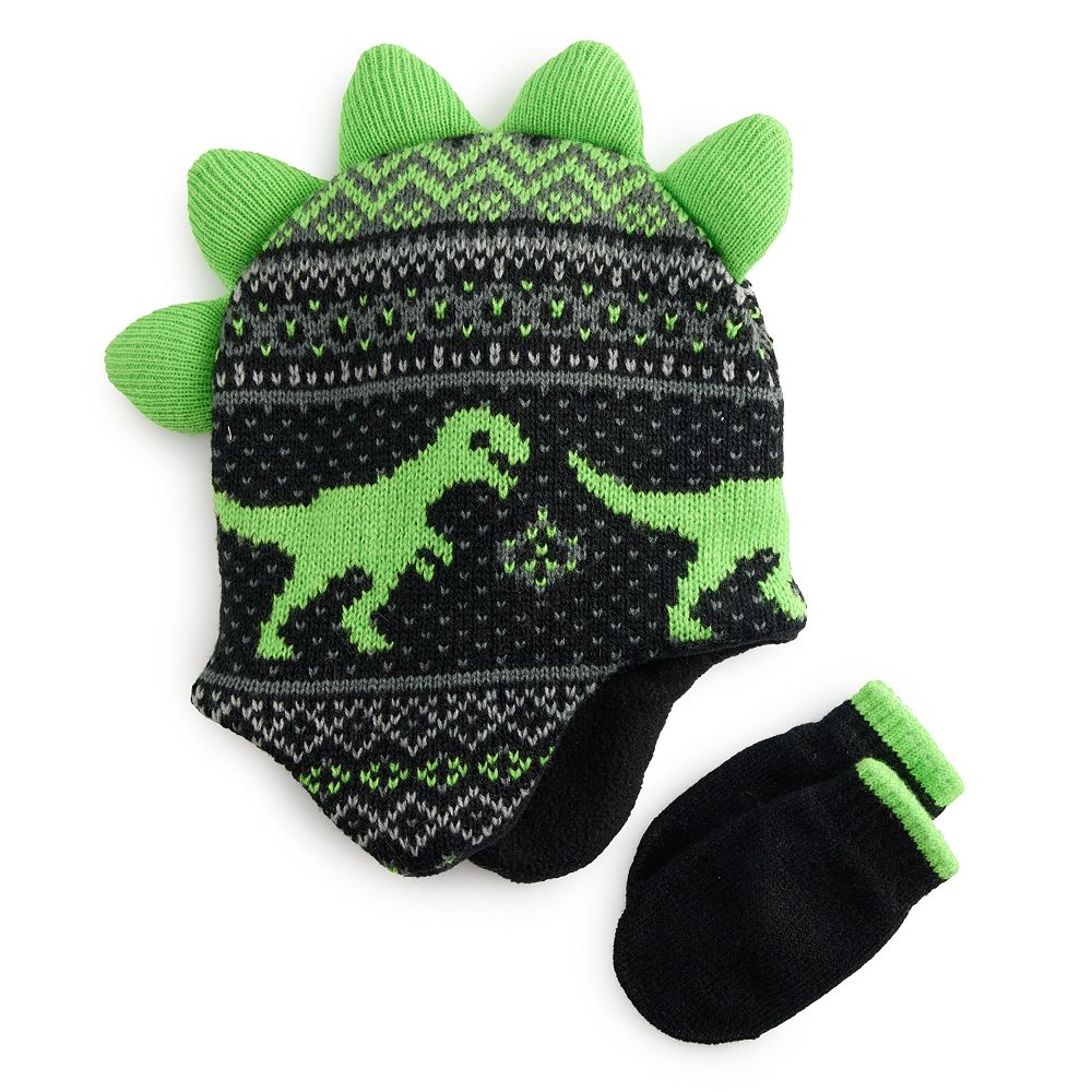 Infant & Toddler Boy Addie & Tate Dino Hat & Mitten Set
