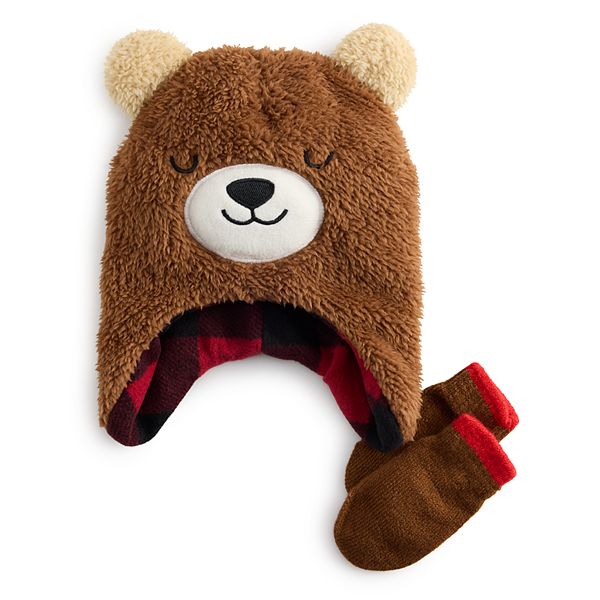 Infant & Toddler Addie & Tate Bear Hat & Mitten Set
