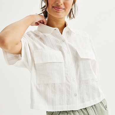 Juniors' Dizzy Lizzy Short Sleeve Button Front Camp Shirt