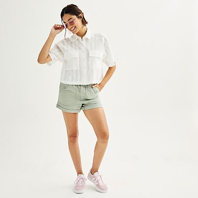 Juniors' Dizzy Lizzy Short Sleeve Button Front Camp Shirt