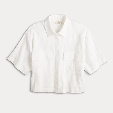Juniors' Dizzy Lizzy Short Sleeve Button Front Camp Shirt