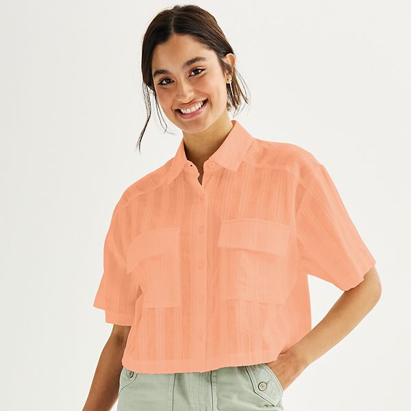 Juniors' Dizzy Lizzy Short Sleeve Button Front Camp Shirt