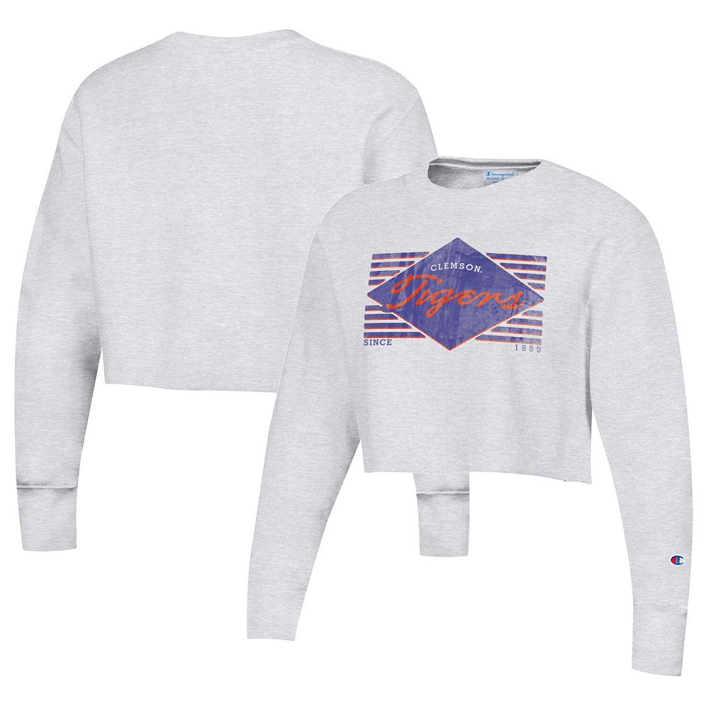 Women's Champion Heather Gray Clemson Tigers Reverse Weave Cropped ...