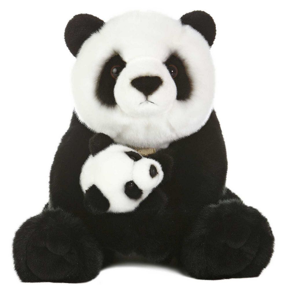 Aurora Large Black Miyoni 15" Panda With Cub Adorable Stuffed Animal