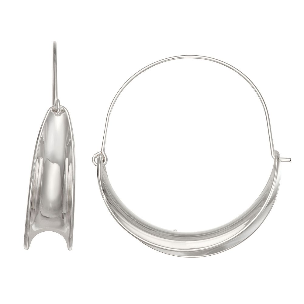 Nine West Silver Tone Concave Bottom Hoop Earrings