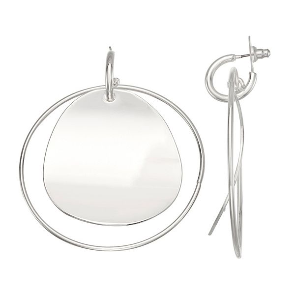 Nine West Silver Tone Concave Drop Hoop Earrings