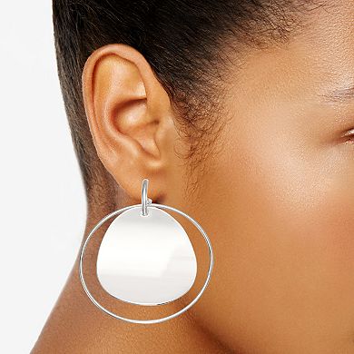 Nine West Silver Tone Concave Drop Hoop Earrings