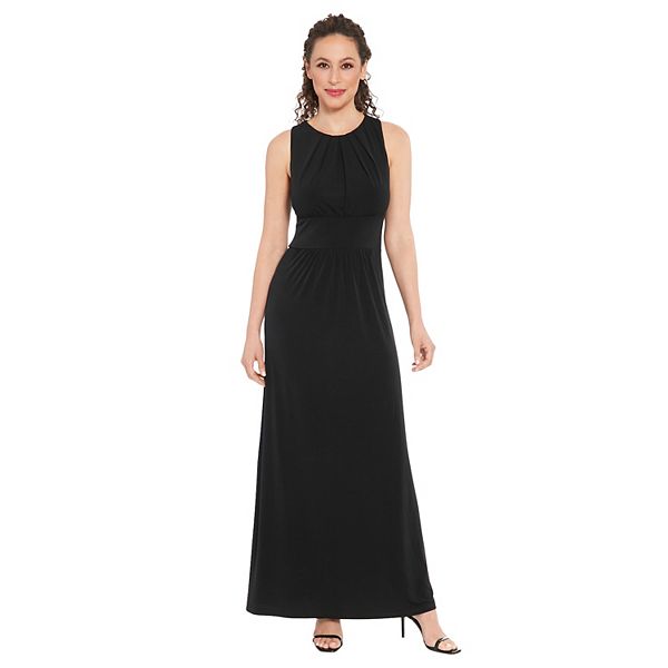 Women's London Times Pleat Neck Inset Waist Maxi Dress