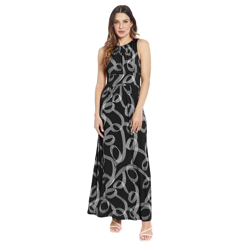 Women's London Times Pleat Neck Inset Waist Maxi Dress