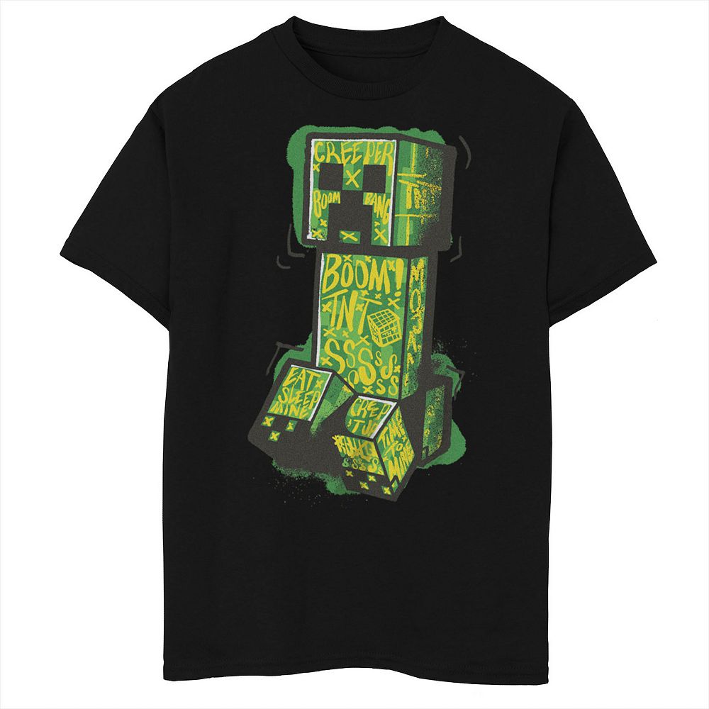 Boys Minecraft Creeper Yellow Graffiti Husky Graphic Tee