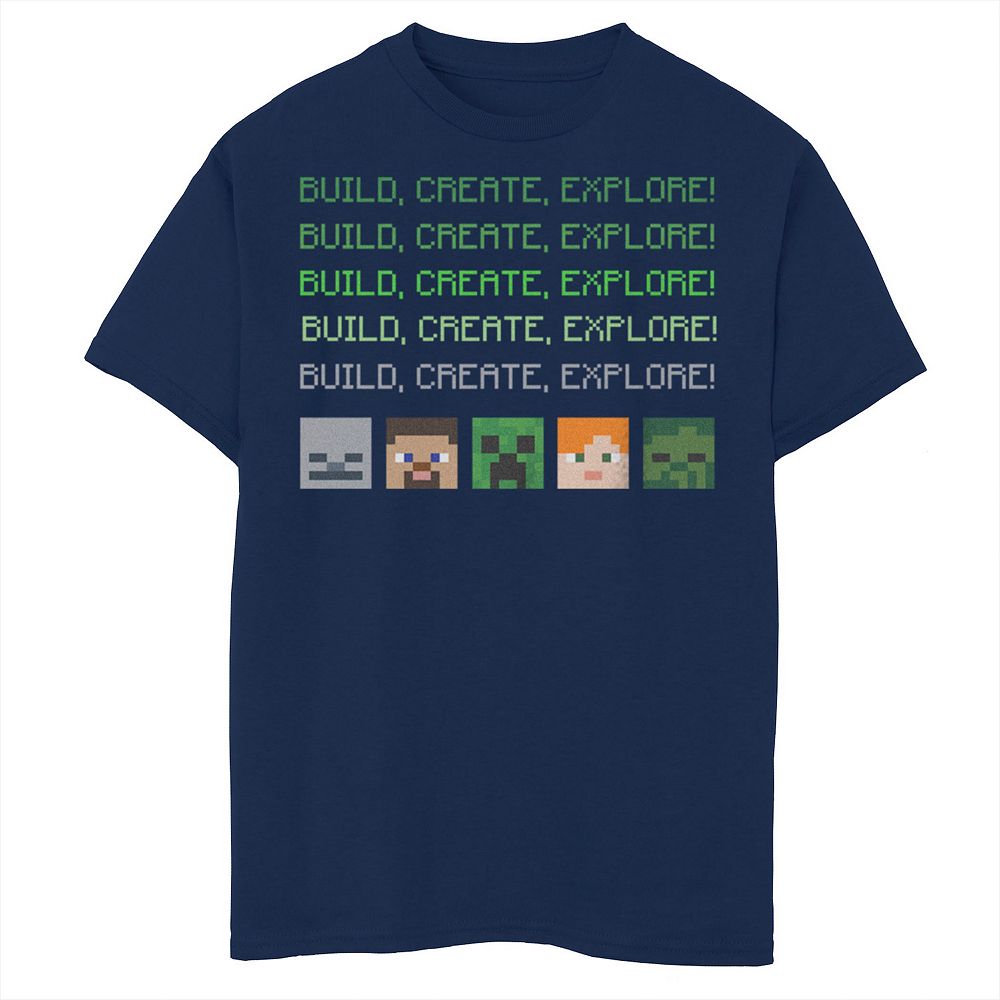 Boys Minecraft Build Create Explore Head Blocks Graphic Tee