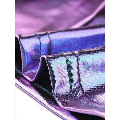 Metallic Crop Top For Women One Shoulder Short Sleeve Shinny ...