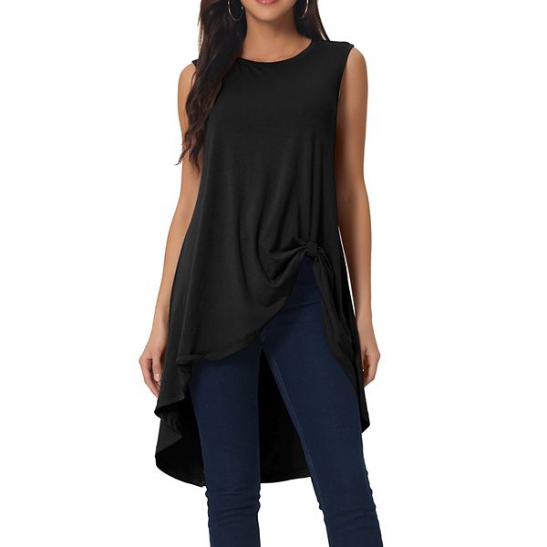 Women's High Low Hem Sleeveless Tunic Top Crewneck Dressy Casual Shirts