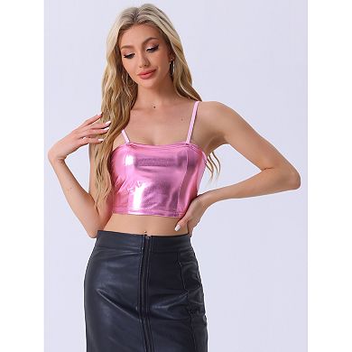 Women's Spaghetti Strap Tank Top Sleeveless Party Sparkly Shiny ...