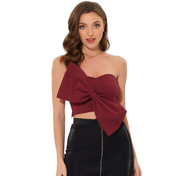 Bow Crop Bandeau Tops For Women Strapless Sweetheart Neck Party Bustier ...