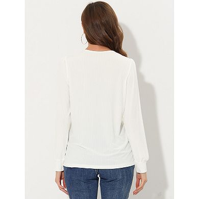 Cut Out Keyhole Collared Top For Women Casual Long Sleeves Solid Tops