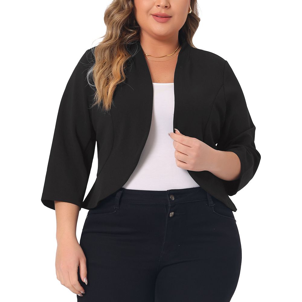 Plus Size Blazers For Women Open Front 3/4 Sleeve Ruffled Hem Work ...