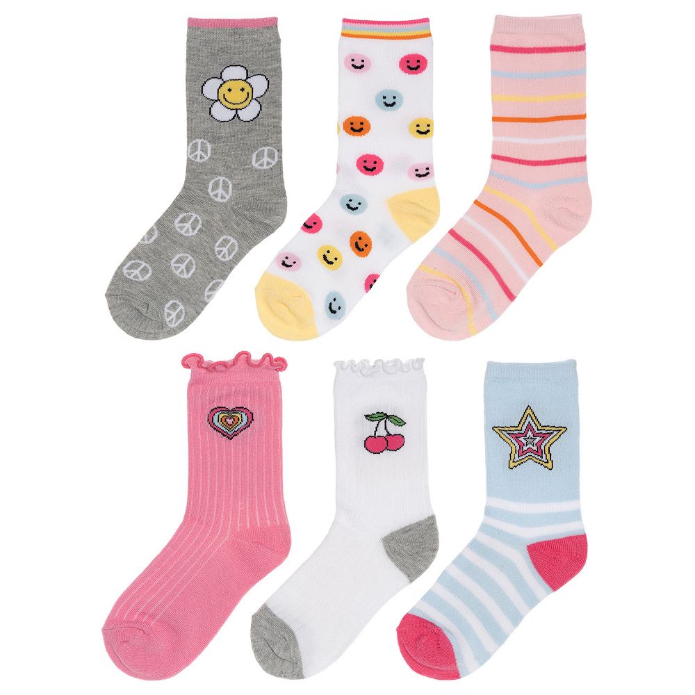 Girls 4-12 SO® 6-Pack Patterned Crew Socks