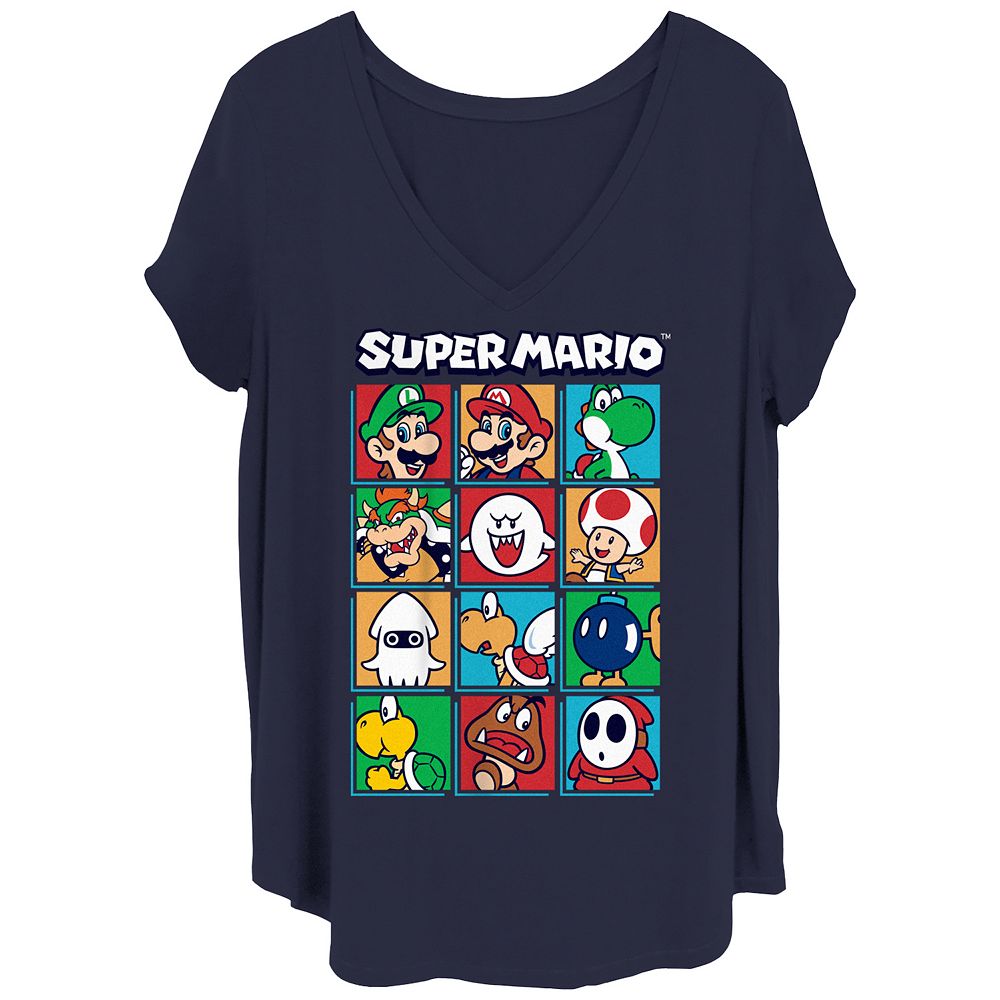 Juniors' Plus Size Super Mario Bros Characters Boxes Graphic Tee