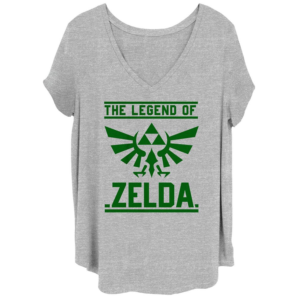 Juniors' Plus Size The Legend Of Zelda Hyrule Crest V-Neck Graphic Tee