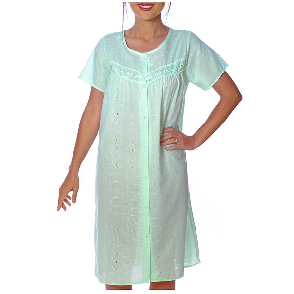 Women's Floral Cap Sleeves Embroidery Button Eyelet Style Nightgown