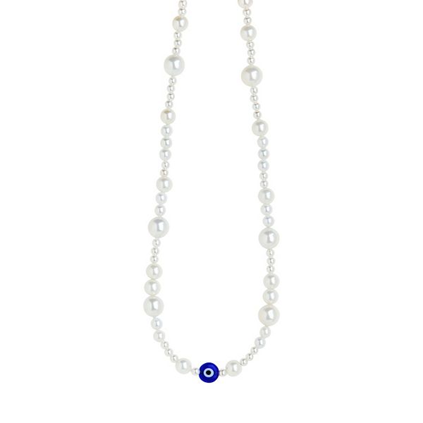 MC Collective Silver Tone Shell Pearl & Evil Eye Bead Choker Necklace