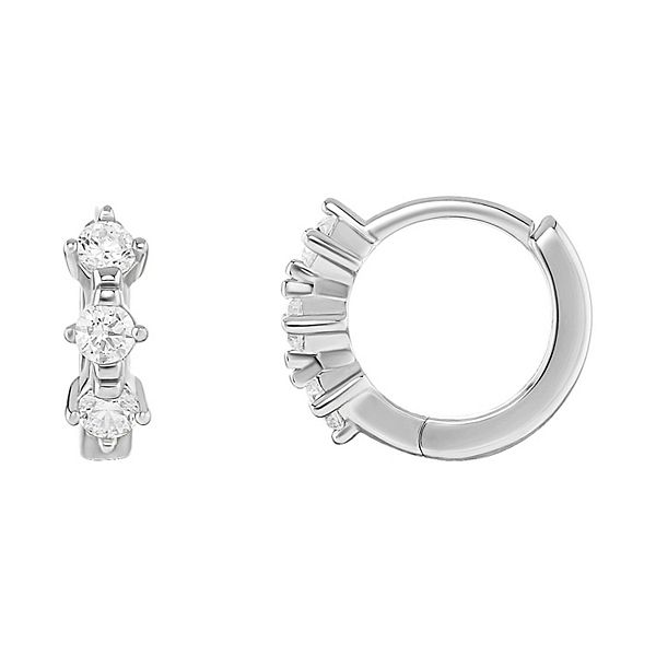 PRIMROSE Sterling Silver Triple Round Cubic Zirconia Hoop Earrings
