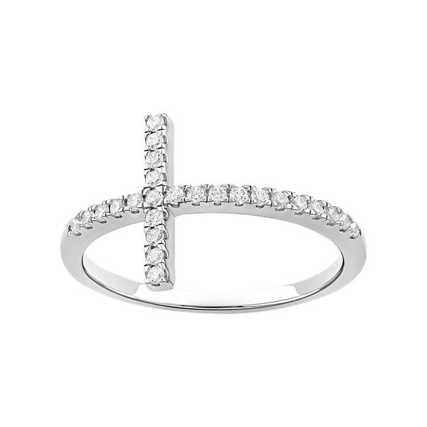 PRIMROSE Sterling Silver Pave Cubic Zirconia Sideways Cross Band Ring