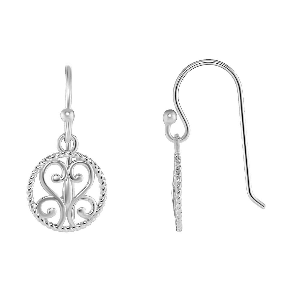 PRIMROSE Sterling Silver Polished Round Filigree Drop Earrings
