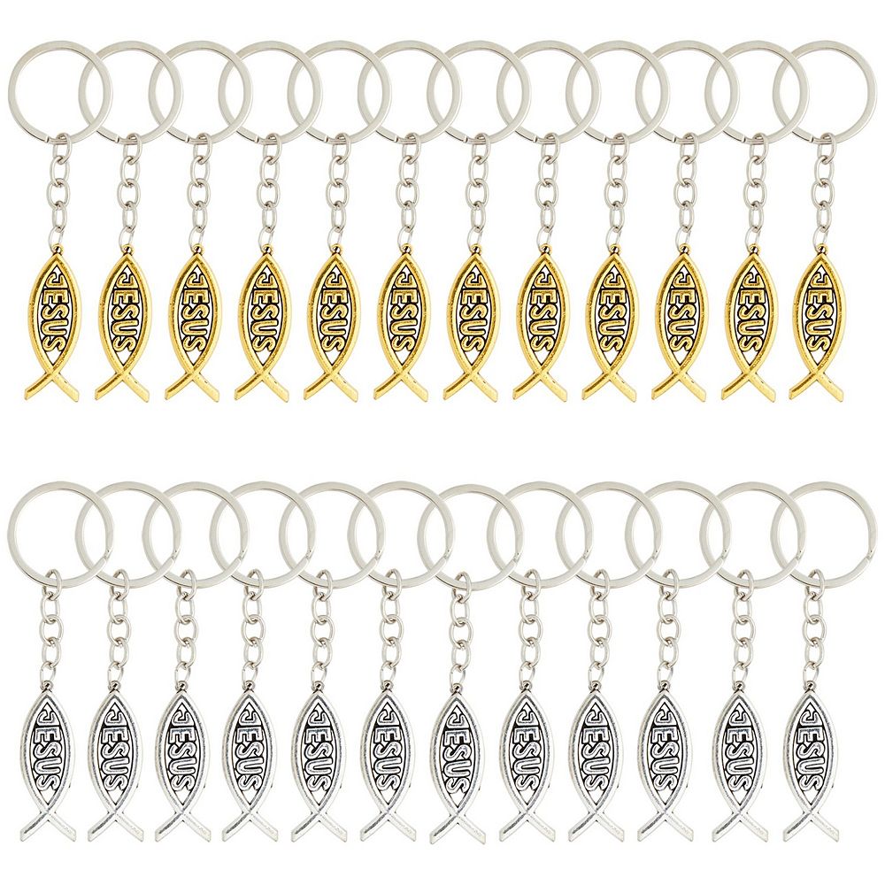 24 Pack Metal Jesus Fish Keychains, Christian Gifts, Silver And Gold ...