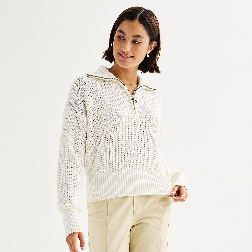 Juniors' SO® Quarter Zip Collar Pullover Sweater