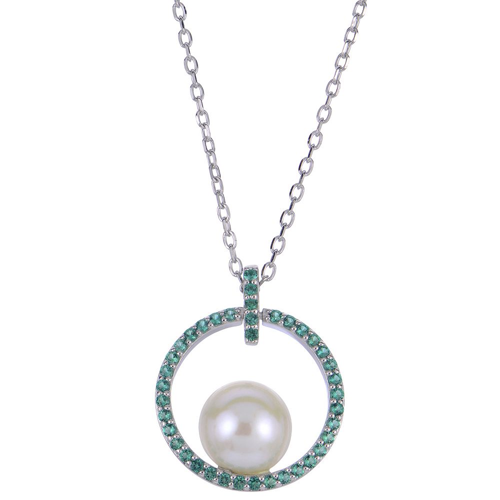 PearLustre by Imperial Sterling Silver Freshwater Cultured Pearl & Lab-Created Emerald Necklace